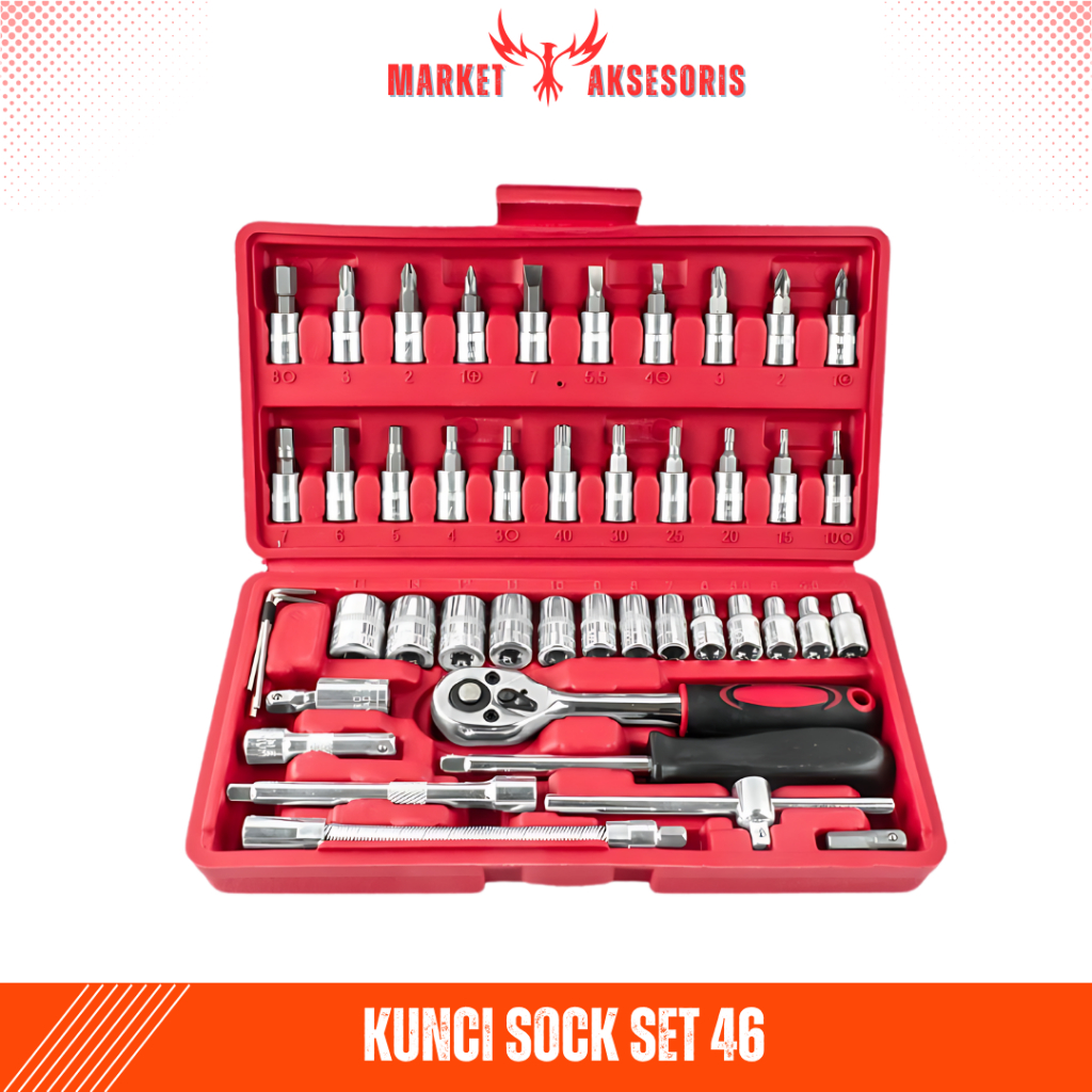 Rachet Key Quick ประแจจับ Shock Sock Socket Set 46 ชิ้น 1/4" ที่จับยาง ...