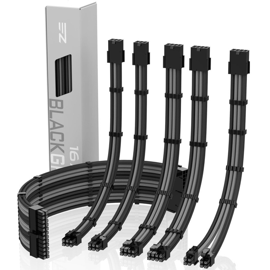 Ezdiy-fab 16 AWG NYLON BLACK GREY PSU EXTENSION SLEEVED CABLE KIT ...