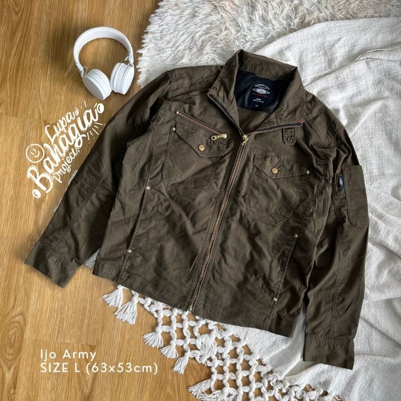 เสื้อแจ็กเก็ตขี่มอเตอร์ไซค์ Geride Ijo Army ไซซ์ L | ของแท้ 100% ...