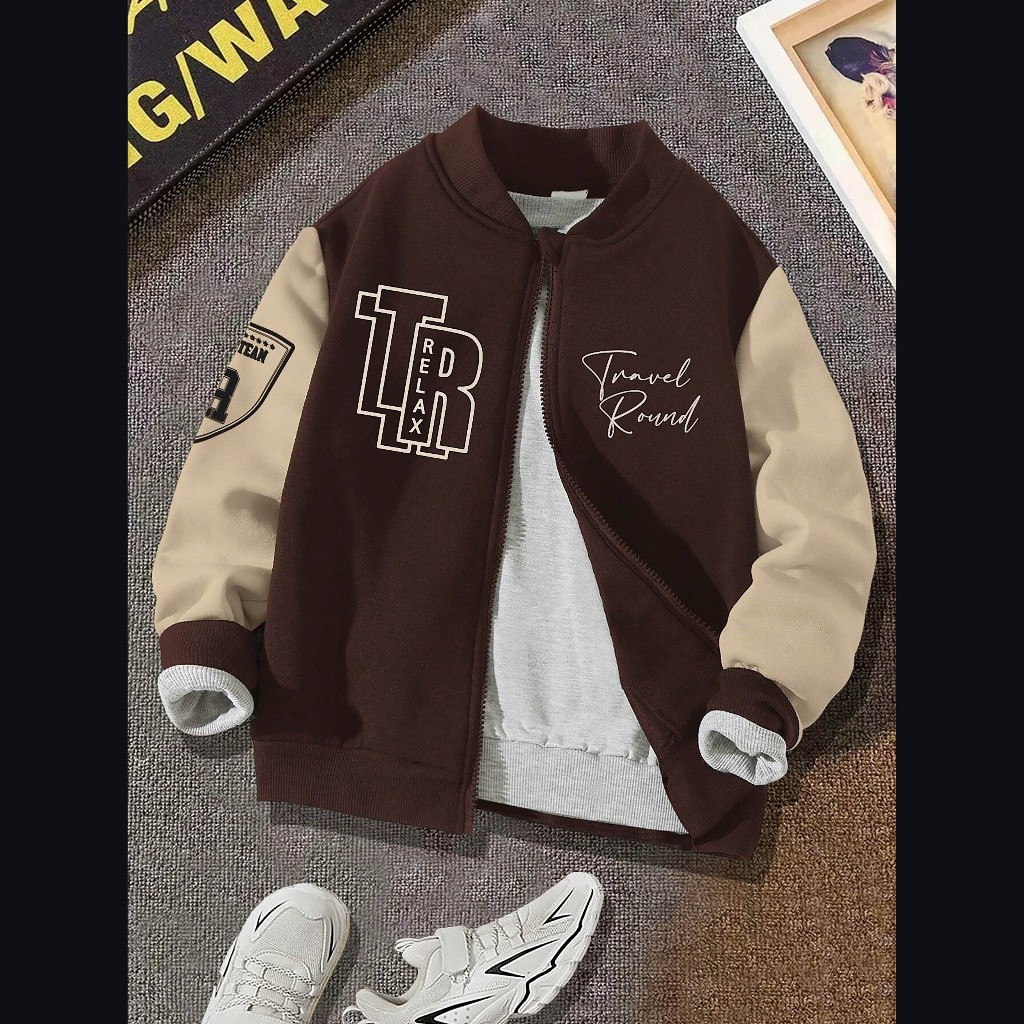 Putih HITAM Varsity Jacket for Girls Boys Baseball Model INITIAL TR ...
