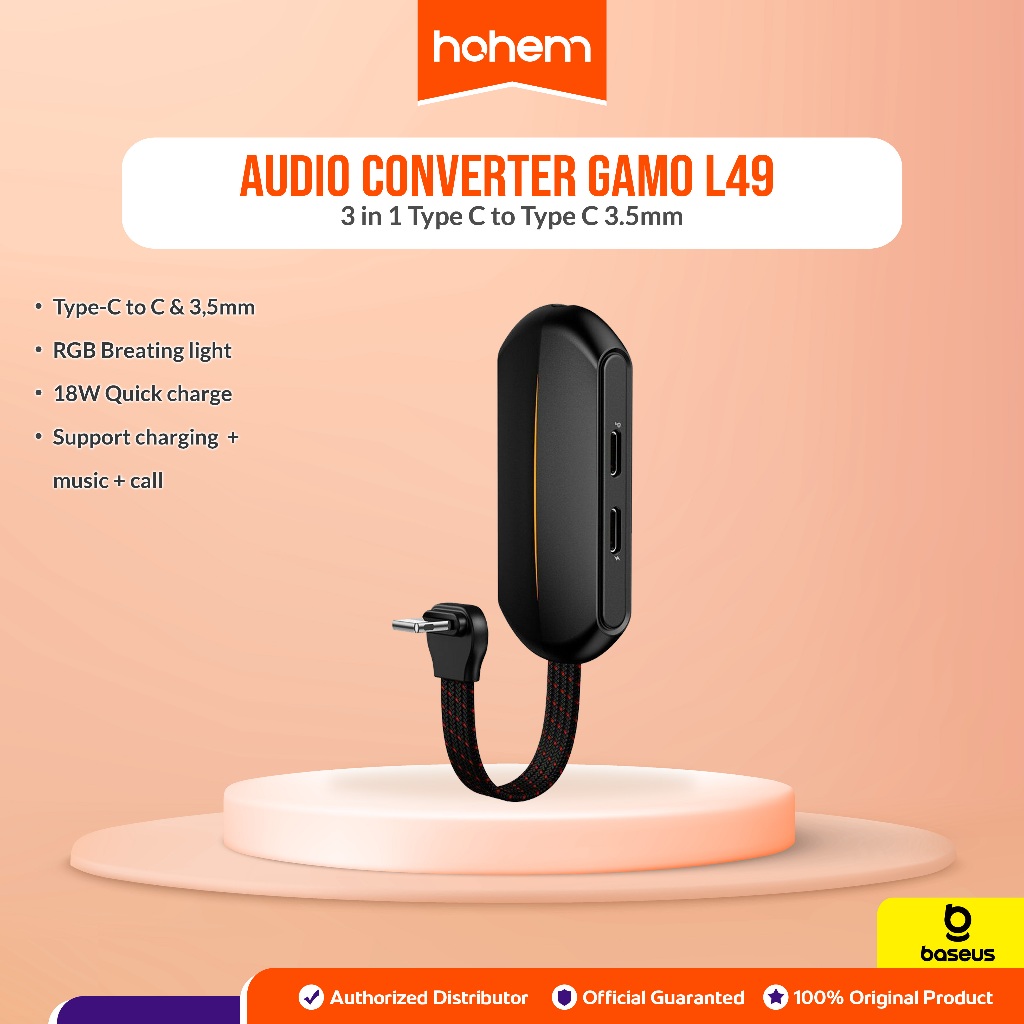 Baseus Audio Converter GAMO L49 3 in 1 Type C ถึง Type C อะแดปเตอร์ 3.5 มม.อะแดปเตอร์สําหรับเล่น ...