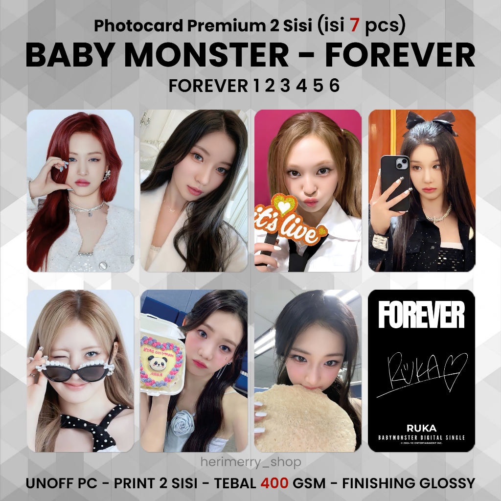 Replika (CONTAINS 7 ชิ้น) BABY MONSTER FOREVER Photocard - Baemon PC Photocard 2 ด้าน Kpop Card ...