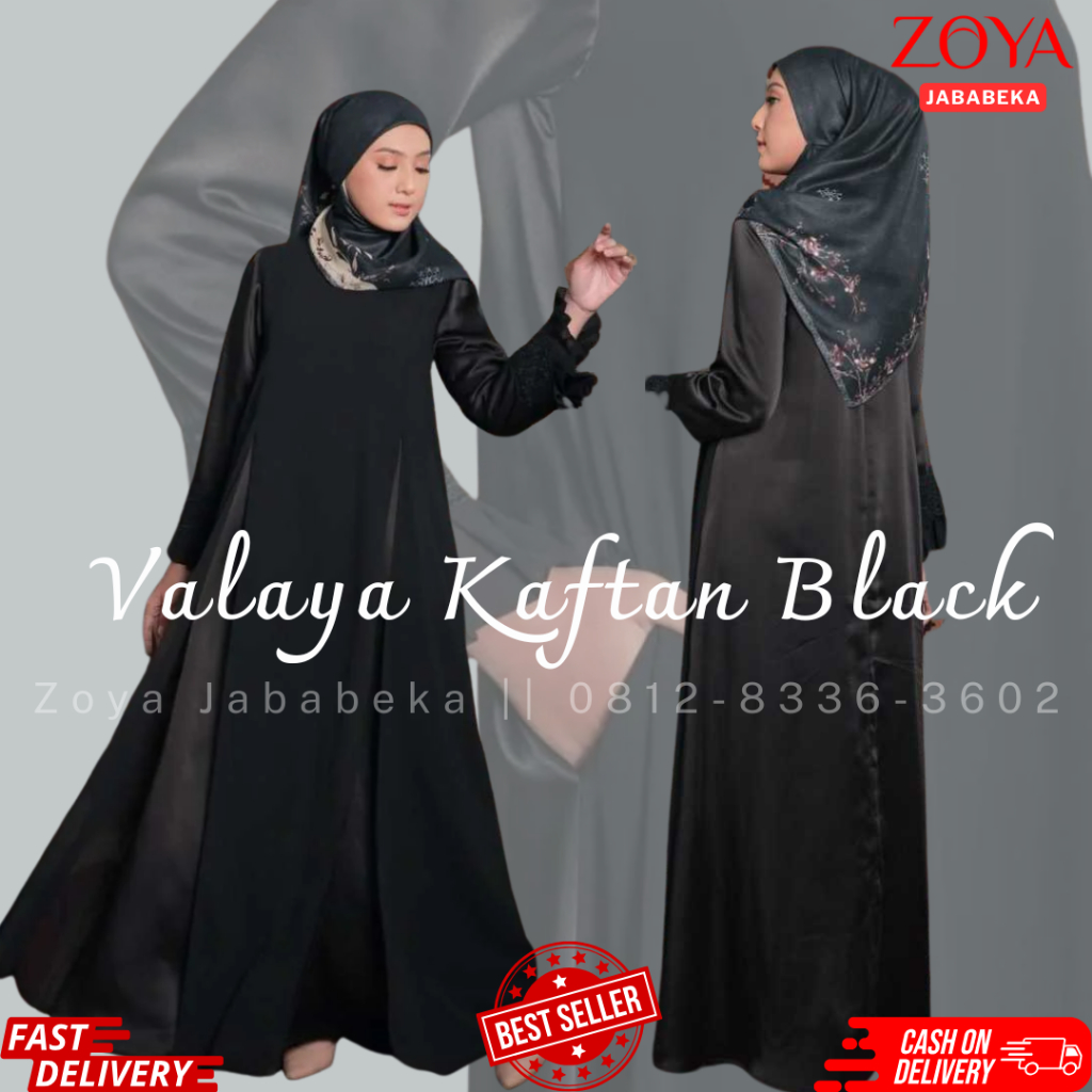 Zoya Valaya Kaftan Dress Black - Baju Kaftan Gamis Muslim Women Plain ...