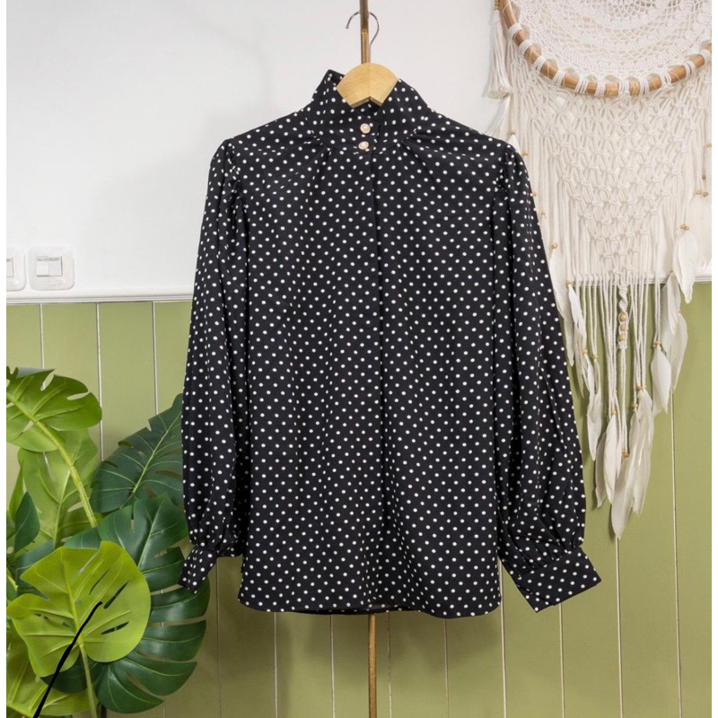 Emesha 049 - Tille Polkadot เสื้อเบลาส์ / วัสดุย่น | Shopee Thailand