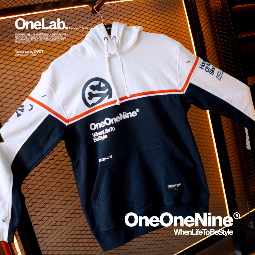 เสื้อกันหนาว มีฮู้ด ลาย ONELAB NAVY WHITE SERIES | Ksr ONEONENINE ...