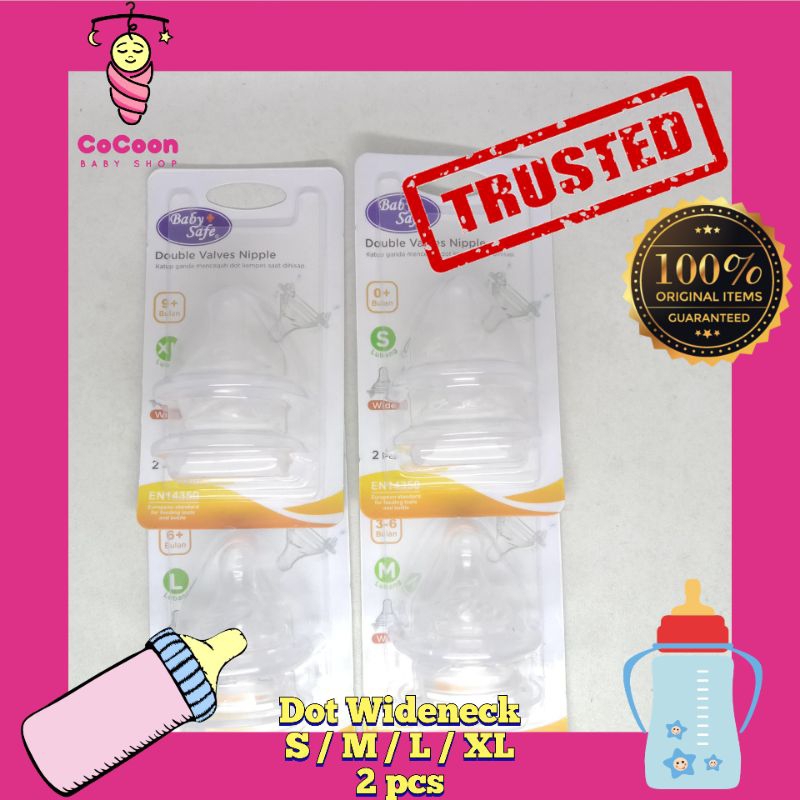 Baby Pacifier ขวดคอกว้าง Babysafe เด็กปลอดภัยวาล์วคู่จุกนม SML XL 2 ...