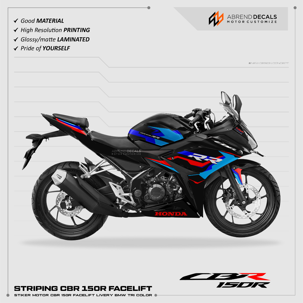 Striping CBR 150 R FACE TRI COLOR BMW/สติ๊กเกอร์ CBR 150 K45G/K45N ...