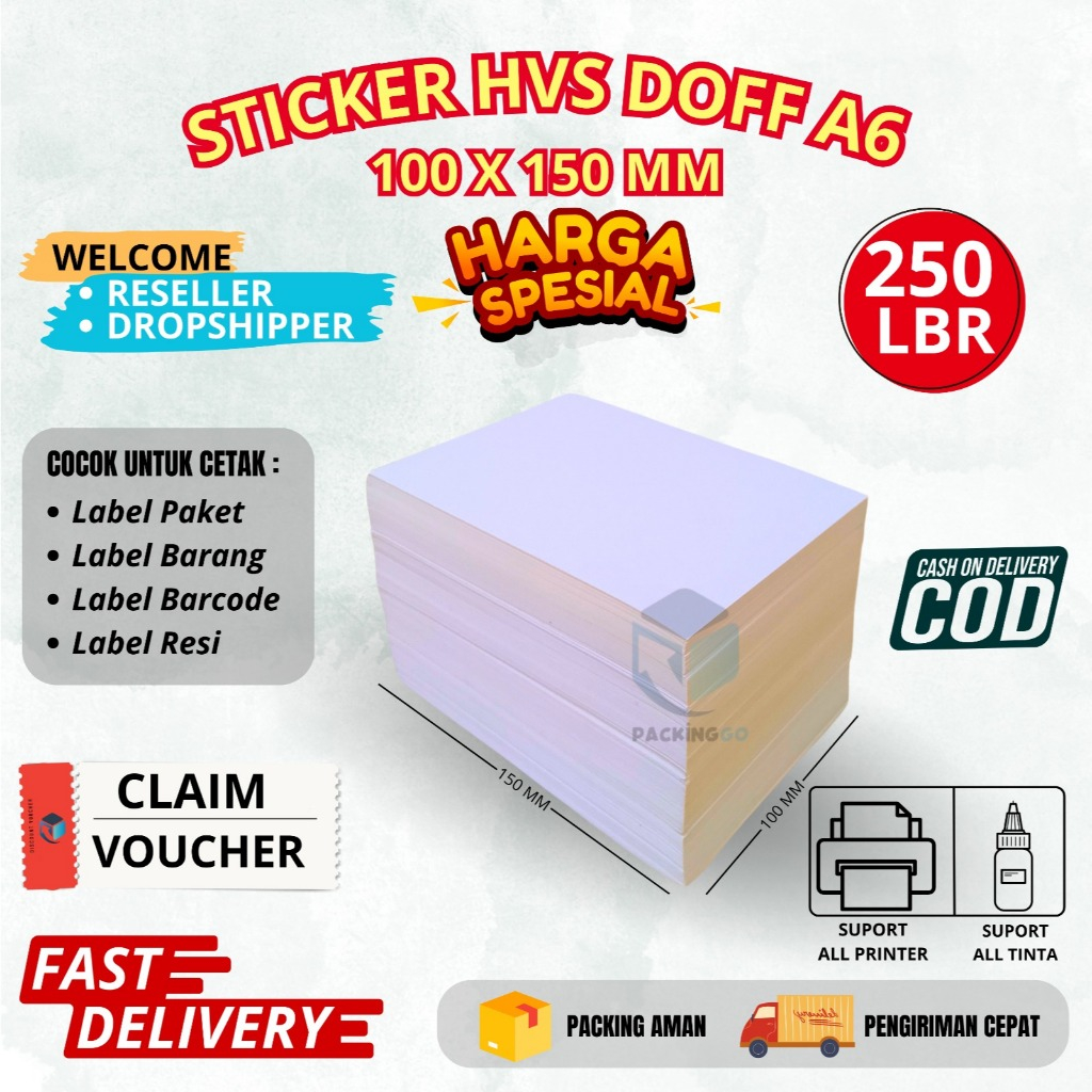 A6 Sticker LABEL บรรจุ 250 แผ่น/HVS กระดาษสติ๊กเกอร์ A6 ขนาด | Shopee ...