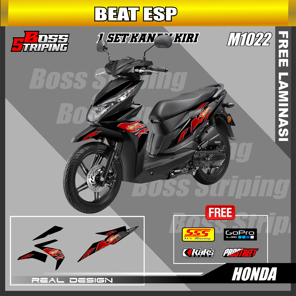 Striping Sticker Honda Beat ESP FI NEW CW ISS (M1022) เปิดตัว 2016 2017 2018 2019 Semi Fullbody ...