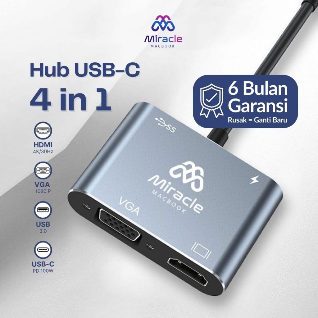 Miracle Cable Converter USB 4 IN 1 Type C ถึง HDMI - Type C - USB 3.0 4 IN 1 USB C Type C ถึง ...