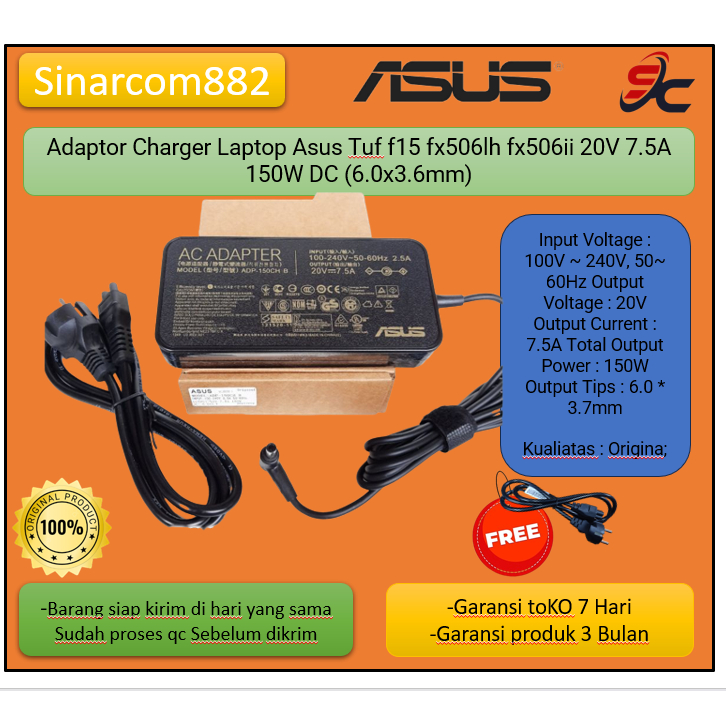 Asus Tuf f15 fx506lh fx506ii 20V 7.5A 150W DC (6.0x3.6 มม.) อะแดปเตอร์ ...