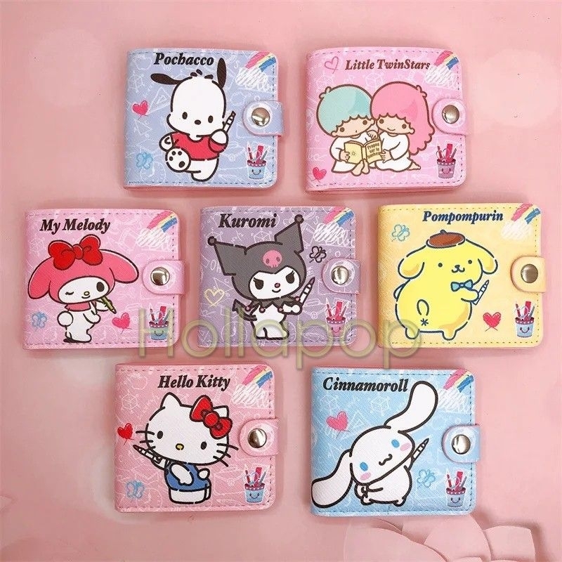 กระเป๋าสตางค์ แบบคลิปหนีบ ลายการ์ตูน Kuromi Cinnamoroll My Melody Pochacco Hello Kitty Twin ...