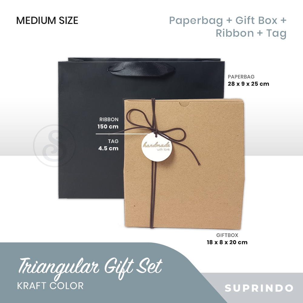 Gift Set Paper Bag + TRIANGULAR + Rope + Tag (TRIANGULAR, KRAFT ...