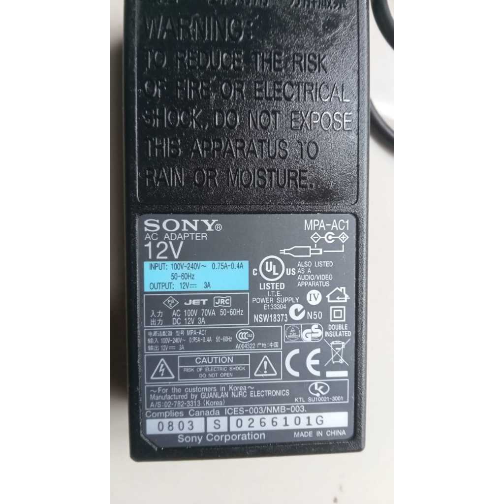 SONY MPA-AC1 12V 3A อะแดปเตอร์แจ็ค 3.5 มม | Shopee Thailand