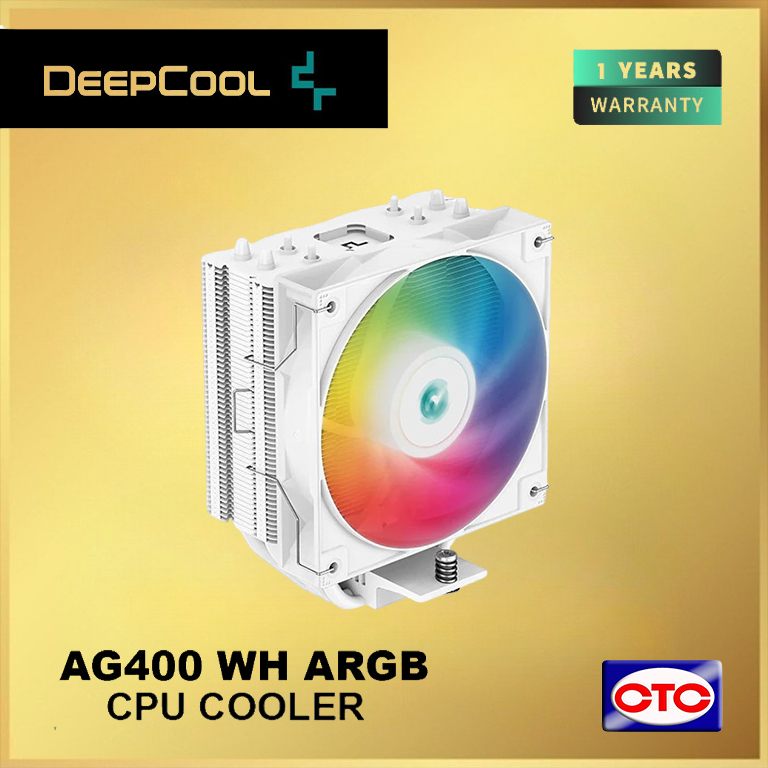 Cpu Air Cooler Deepcool AG400 สีขาว A-RGB ที่มีประสิทธิภาพ 4 ท่อความ ...