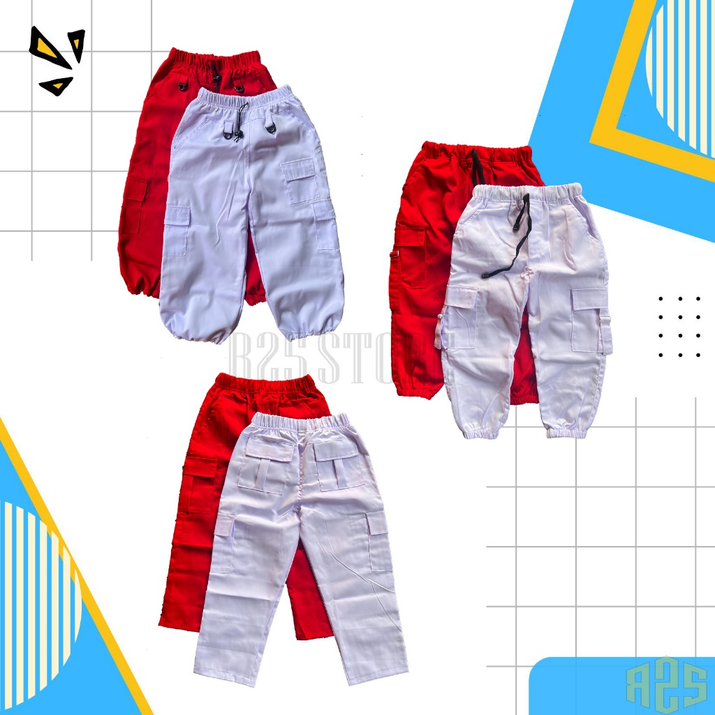 Putih MERAH Independence Edition กางเกงคาร์โก้ชายหญิงสีแดงและสีขาว 1-13 ...