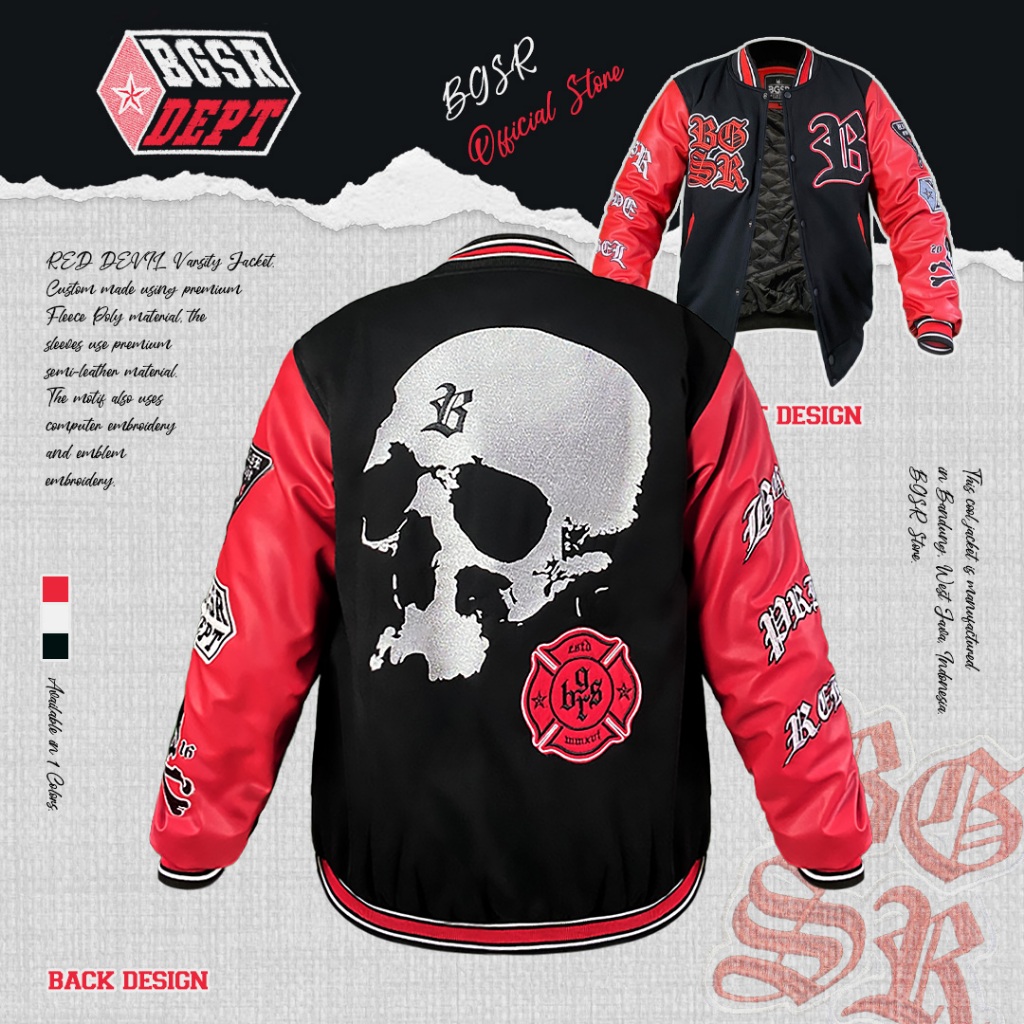 Merah HITAM Bgsr Men & 39;s Winbreaker Motorcycle Varsity Jacket Black ...