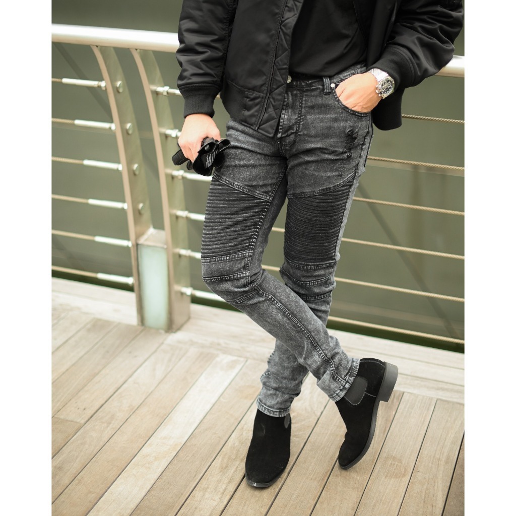 Ocean Biker Jeans Pants - Bikers Black Denim Slim Fit Strech Original ...
