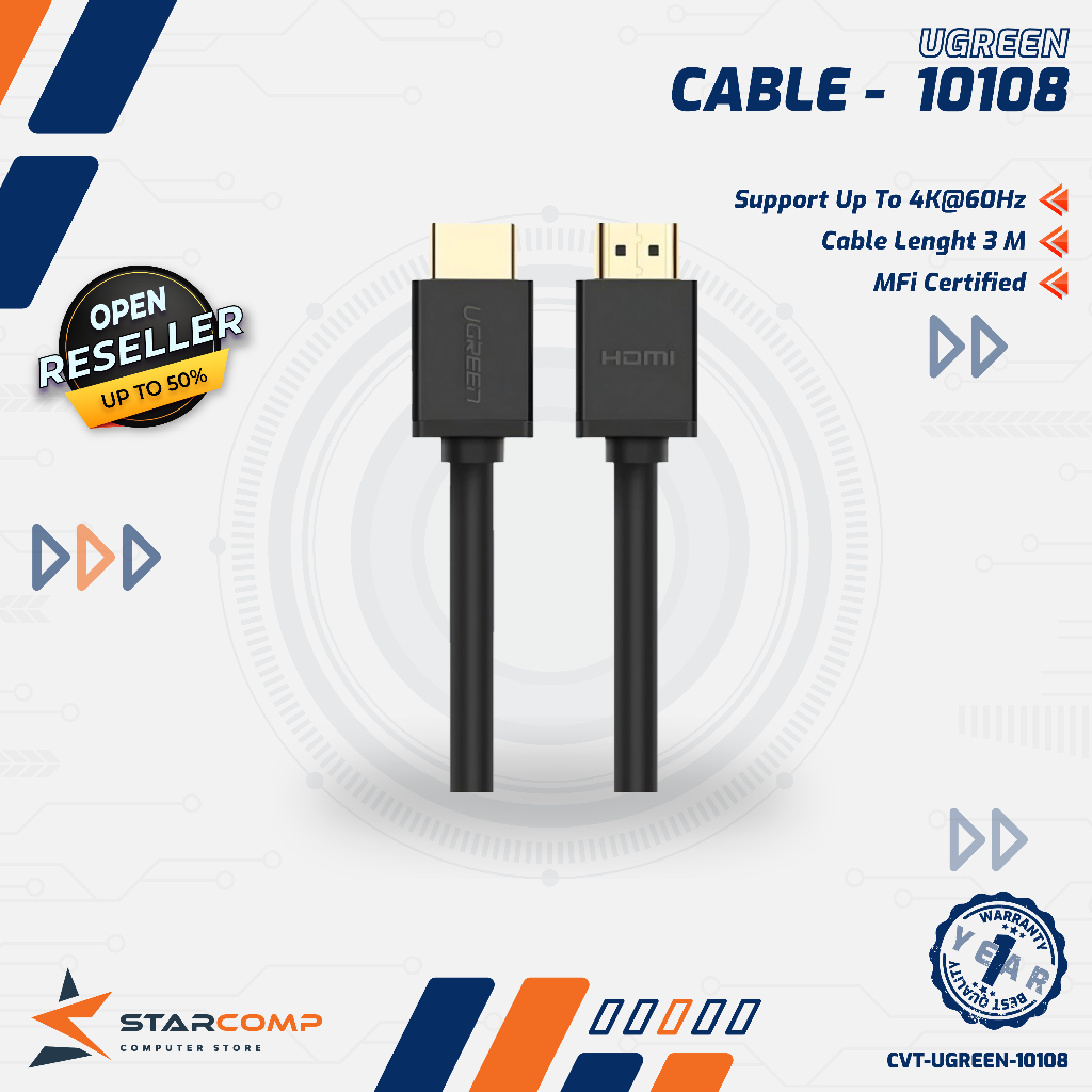 Ugreen 10108 สาย HDMI HDTV 4K ชายกับชาย 3M | Shopee Thailand