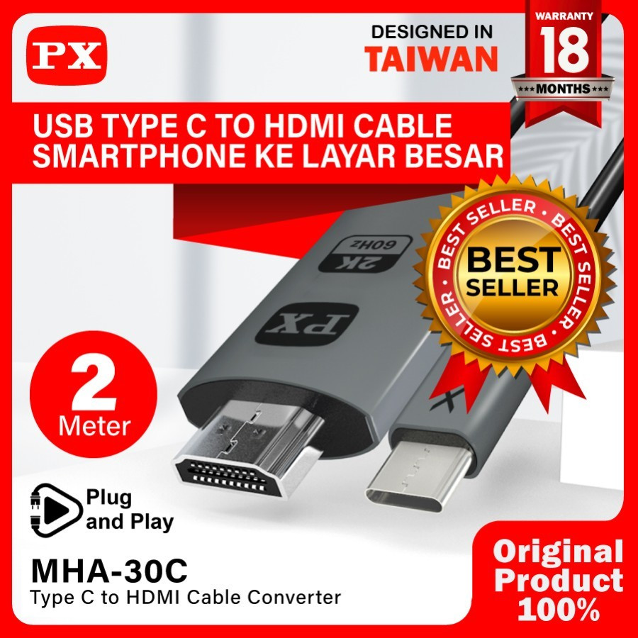 Mhl ตัวแปลงโปรเจคเตอร์ USB Type C เป็น HDMI TV 2M สาย PX MHA-30C | Shopee Thailand