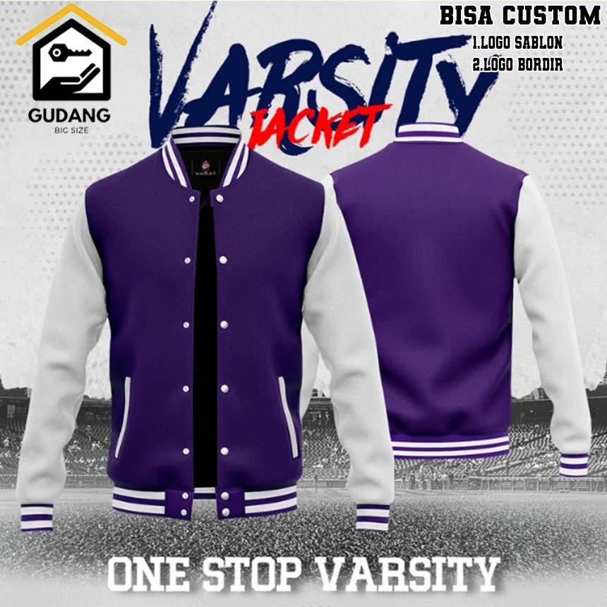 Ungu PUTIH Varsity Jacket ผู้ชาย Oversize สีม่วงสีขาว S 6XL แจ็คเก็ตเบส ...