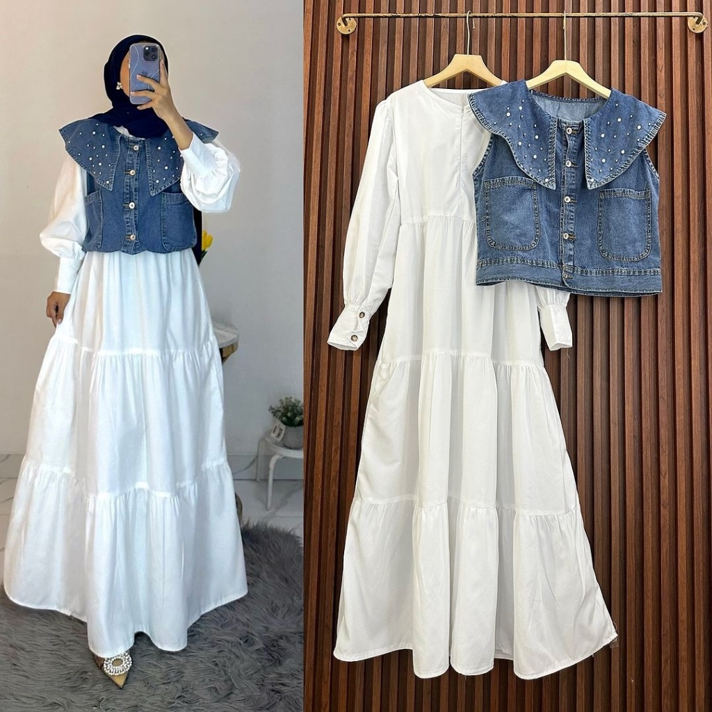 มุสลิม Gamis One ชุดฟรีเสื้อกั๊กแยกกางเกงยีนส์//DISC BAJU MUSLIM GIVANA ...