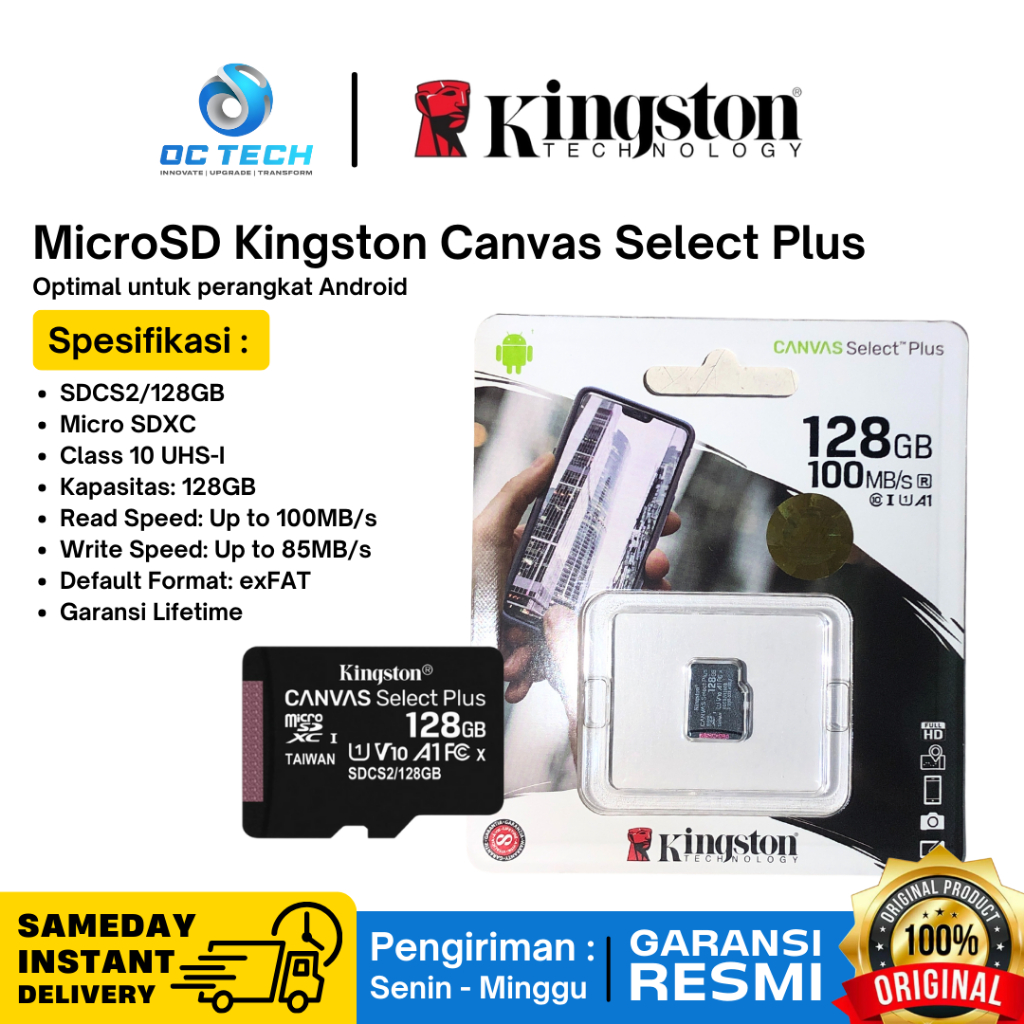 การ์ด Micro SD Kingston 128GB Canvas Select Plus Class 10 A1 Micro SDHC SDXC Original รับประกัน ...