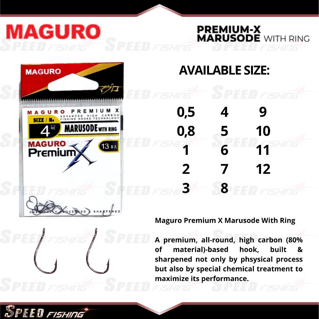 MATA Maguro Premium Marusode เบ็ดตกปลาพร้อมตะขอแหวน ตะขอคาร์บอน ...