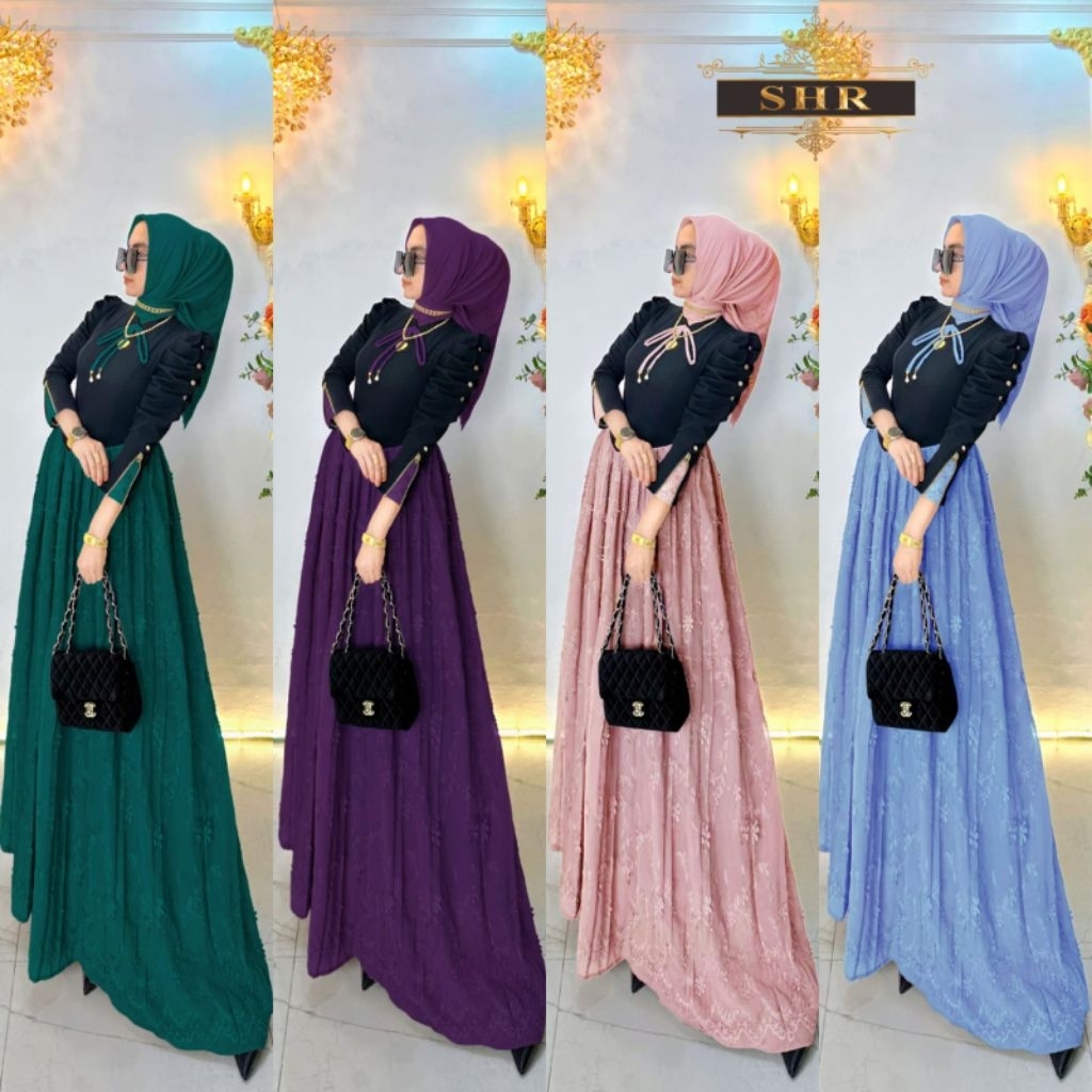 ใหม่ SHR ORIGINAL 100% DRESS MAXI GAMIS เสื้อยืดถักบางผสม ceruty ปักนูน ...