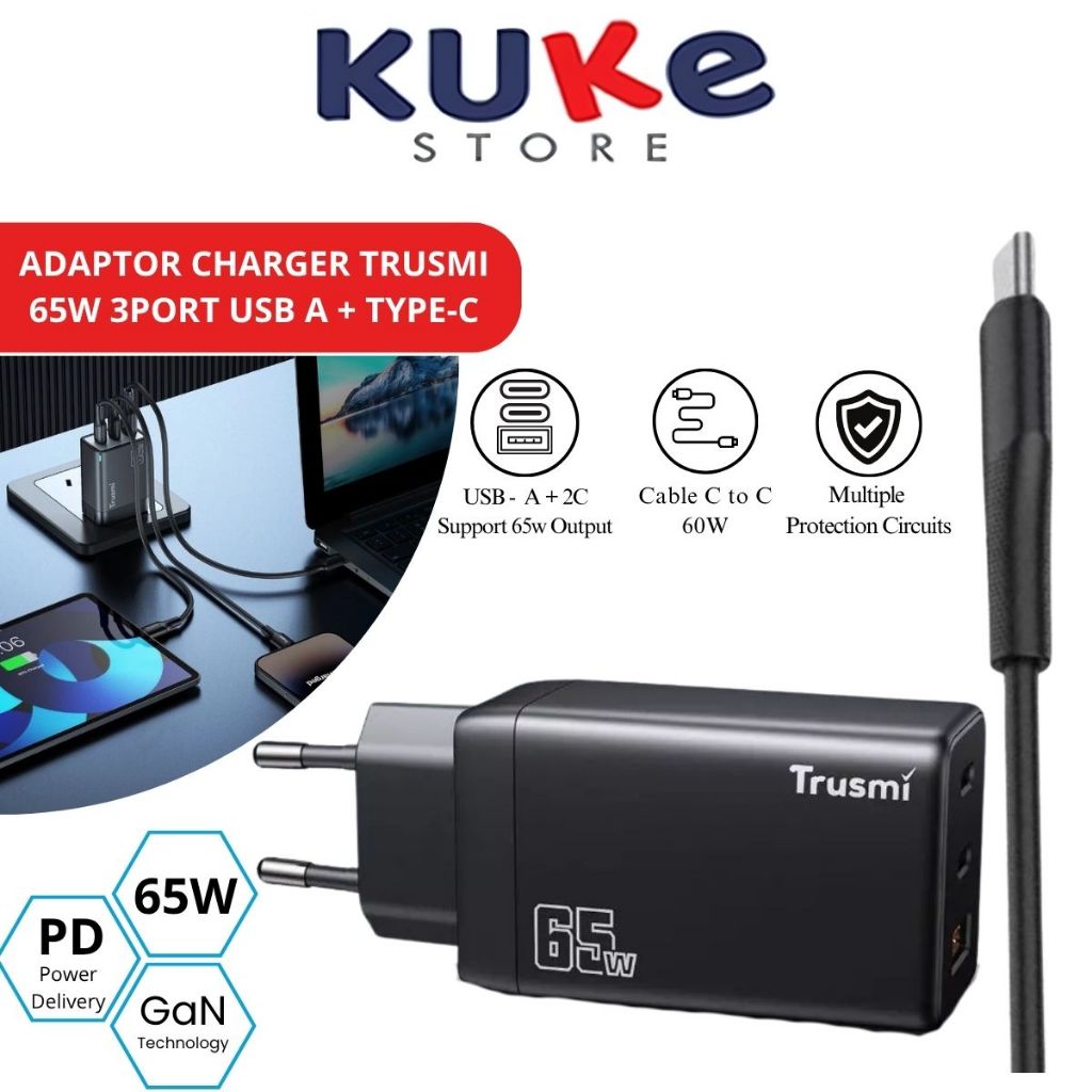 KUKE Trusmi Adapter 65 W 3 พอร์ต USB A + Type C | เครื่องชาร์จชาร์จเร็ว ...