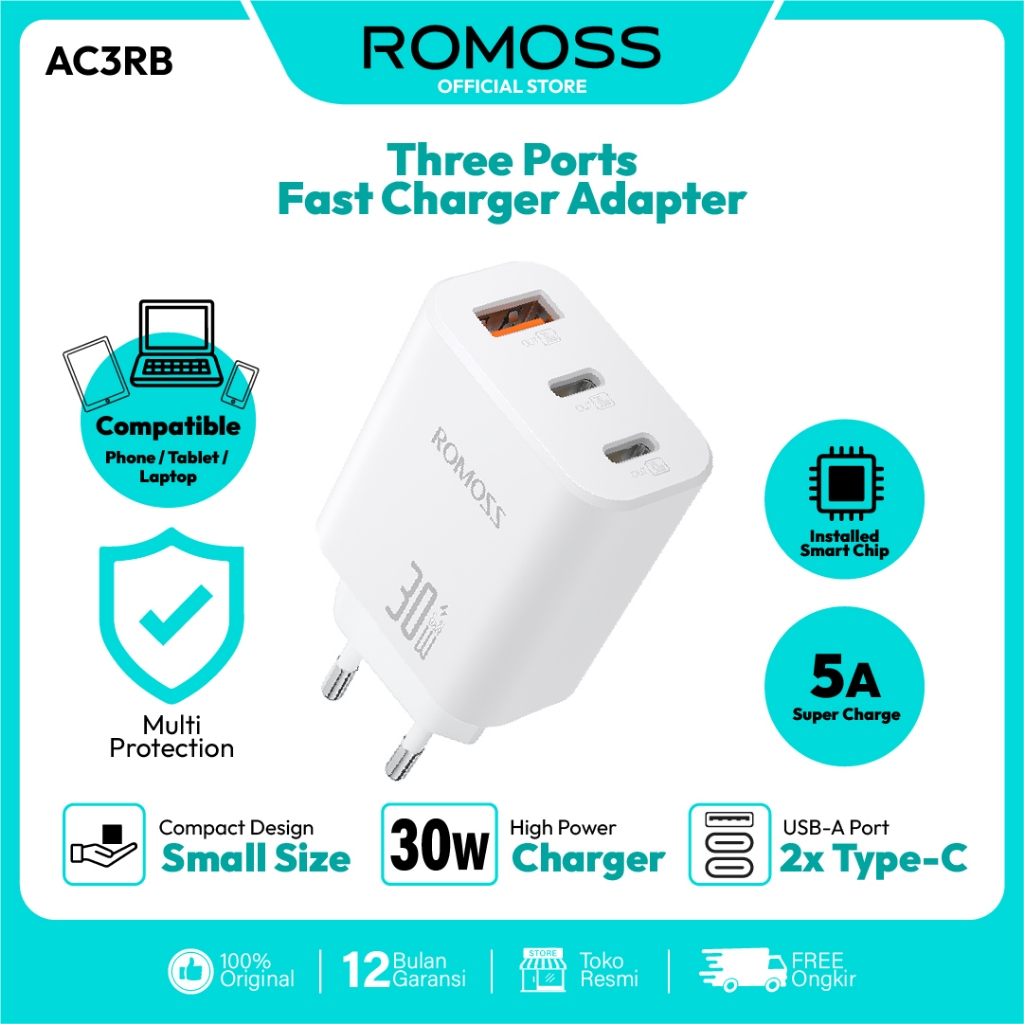 Romoss Charger Head Adapter AC30RB Compatible Universal Multi Port USB ...