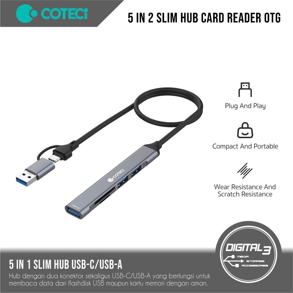 COTECI 5 in 2 Slim Hub Card Reader Docking Station OTG USB-A/C ถึง USB ...
