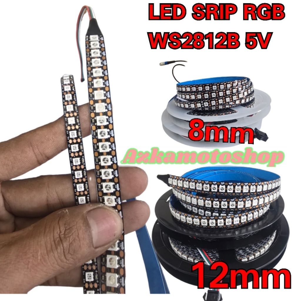 LED WS2812B 5V WIDTH 12 มม.และ 8 มม. PCB สีดํา 144 LED/M | Shopee Thailand