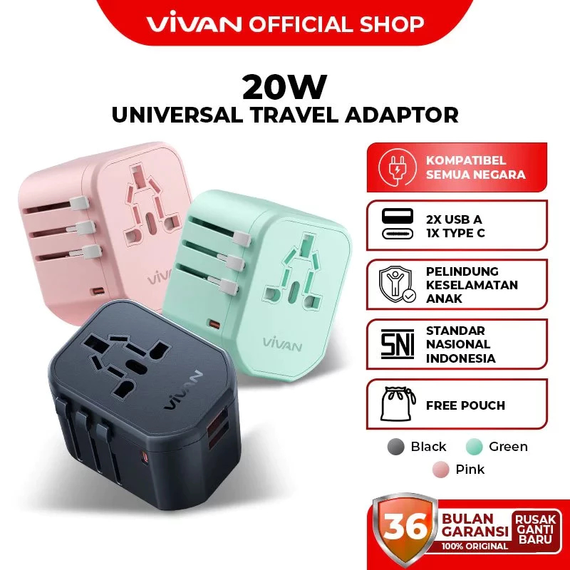 VIVAN VPS-T003A Travel Adapter 20W Universal Shell แบบพกพา Multi ...