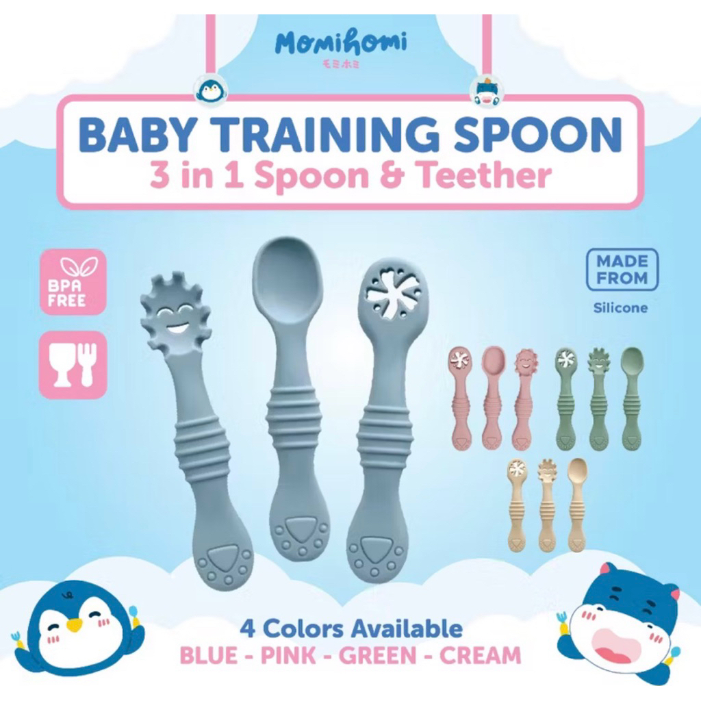 Momi Homi Training Spoon 3018 ช้อนซิลิโคนและยางกัด อุปกรณ์ฝึกป้อนอาหาร ...