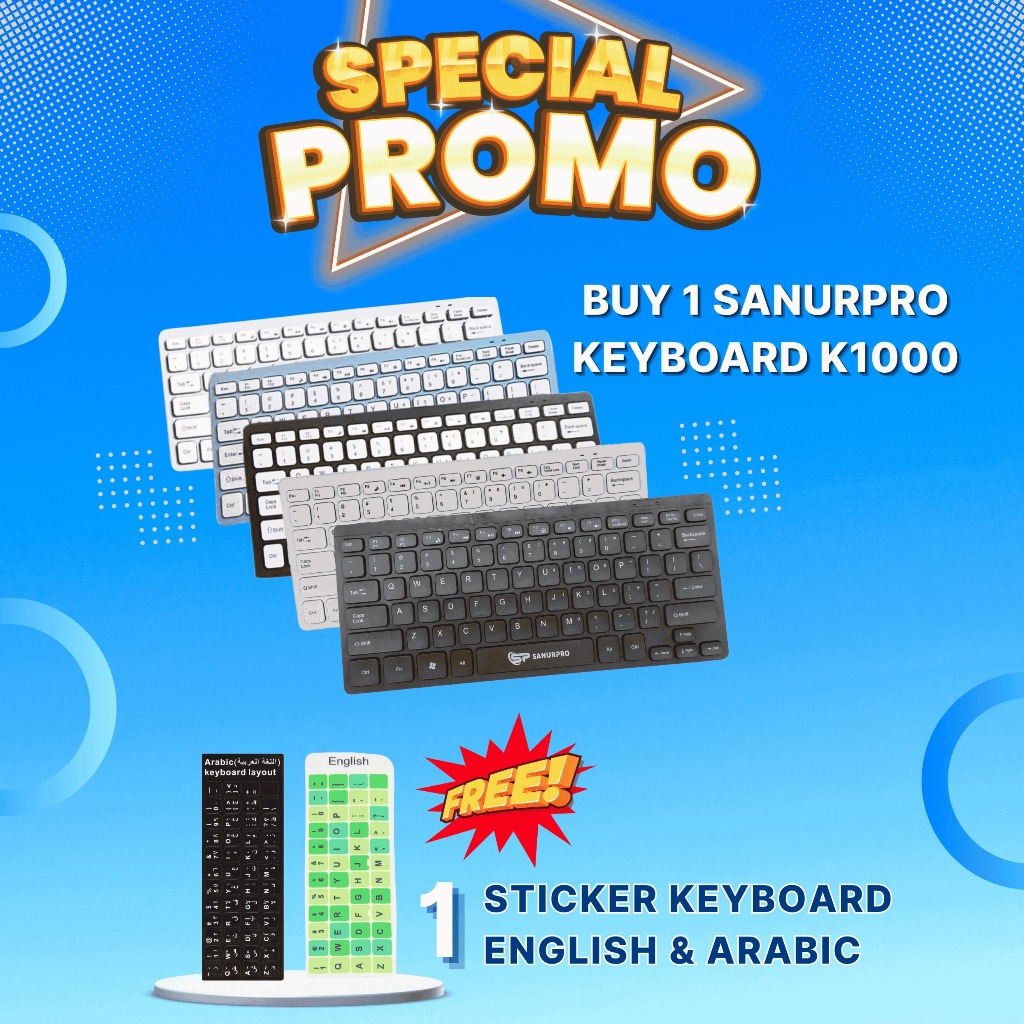 Sanurpro K1000 คีย์บอร์ดฟรีสติกเกอร์คีย์บอร์ดภาษาอาหรับและอังกฤษพิเศษ ...