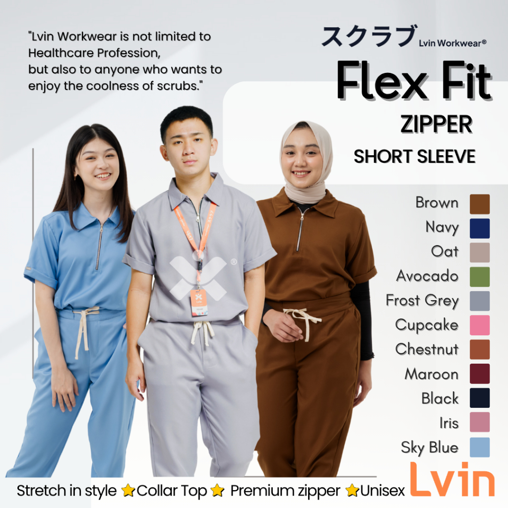 [ Lvin ] FLEX FIT ZIPPER - SCRUB MEDICAL SCRUB SCRUB FOR MAN & WOMEN ...