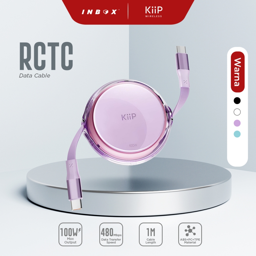 สายเคเบิลข้อมูล KiiP RCTC 100W สายชาร์จเร็วสุด Type-C ถึง Type-C Retractable | Shopee Thailand