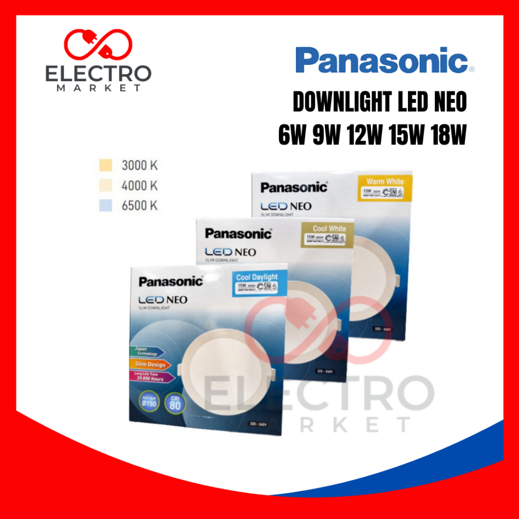 Panasonic ดาวน์ไลท์ LED NEO Slim 6W 9W 12W วัตต์ 3000K 4000K 6500K | Shopee Thailand
