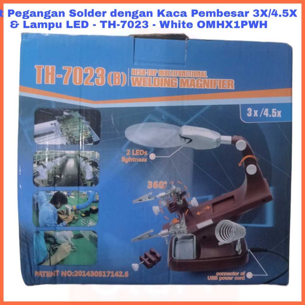 เครื่องมือจับบัดกรีพร้อมแว่นขยาย 3X/4.5X และไฟ LED - TH-7023 - สีขาว ...