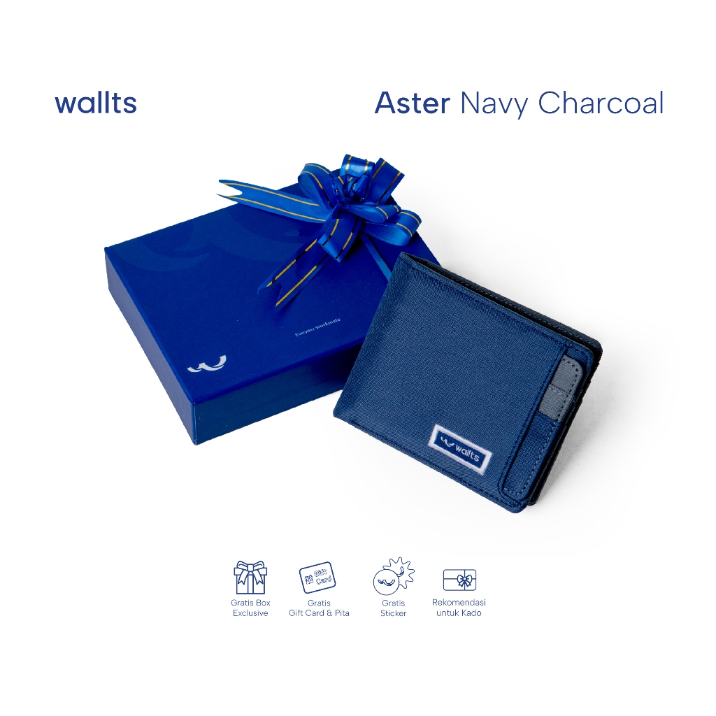 Wallts Aster Navy-Charcolal - กระเป๋าใส่บัตรสําหรับบุรุษและสตรี | Shopee Thailand