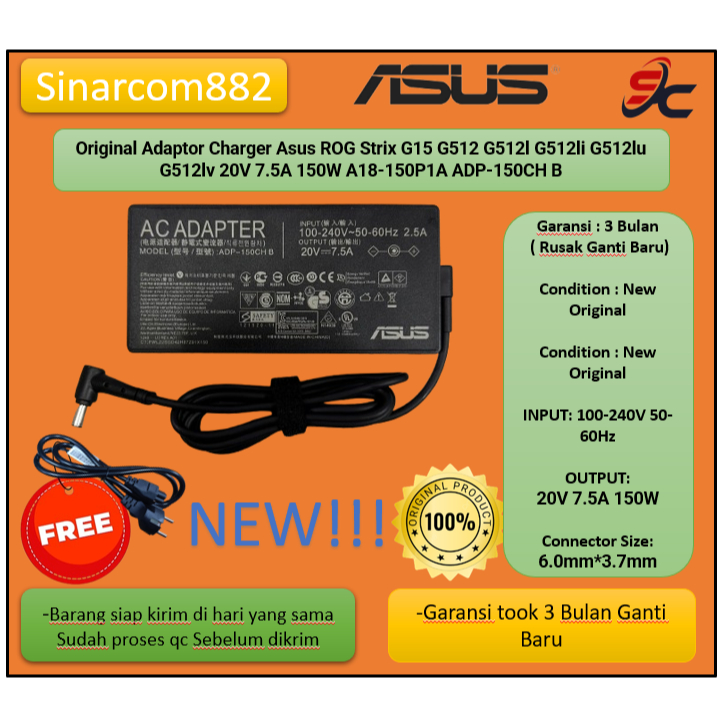 Original Asus ROG Strix G15 G512 G512l G512li G512lu G512lv 20V 7.5A ...