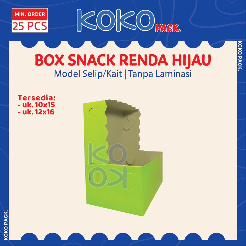 HIJAU Green Lace Snack Box uk. 10x15, 12x16 ความหนา 310gr ไม่มีการเคลือบ / กล่องเค้ก กล่องอาหาร ...