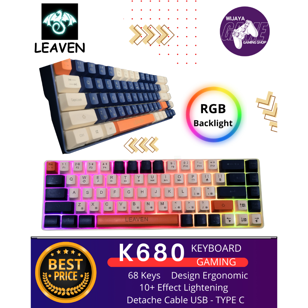 Leaven K680 Gaming Keyboard Feel Mechanical RGB Light 68 คีย์ 60% เค้า ...