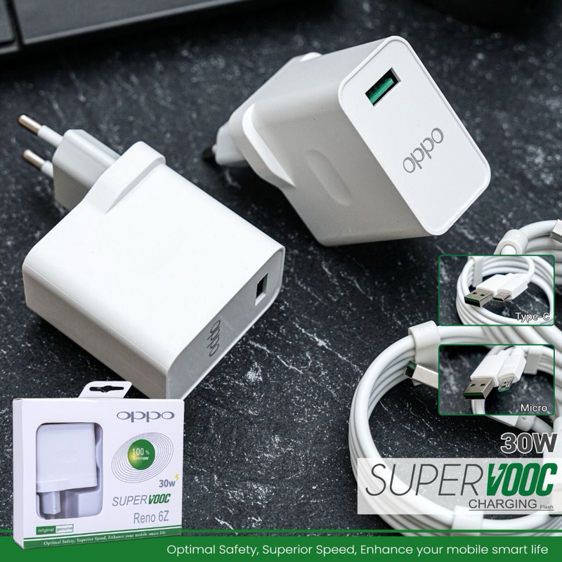 Oppo Charger 30Watt SUPER VOOC FAST CHARGING Charger Micro USB - Type C ...
