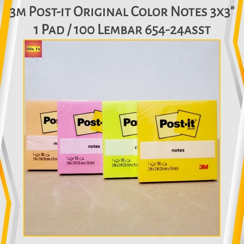 3M Post It Notes คละสีดั้งเดิม 3x3 นิ้ว 654-24ASST | Shopee Thailand