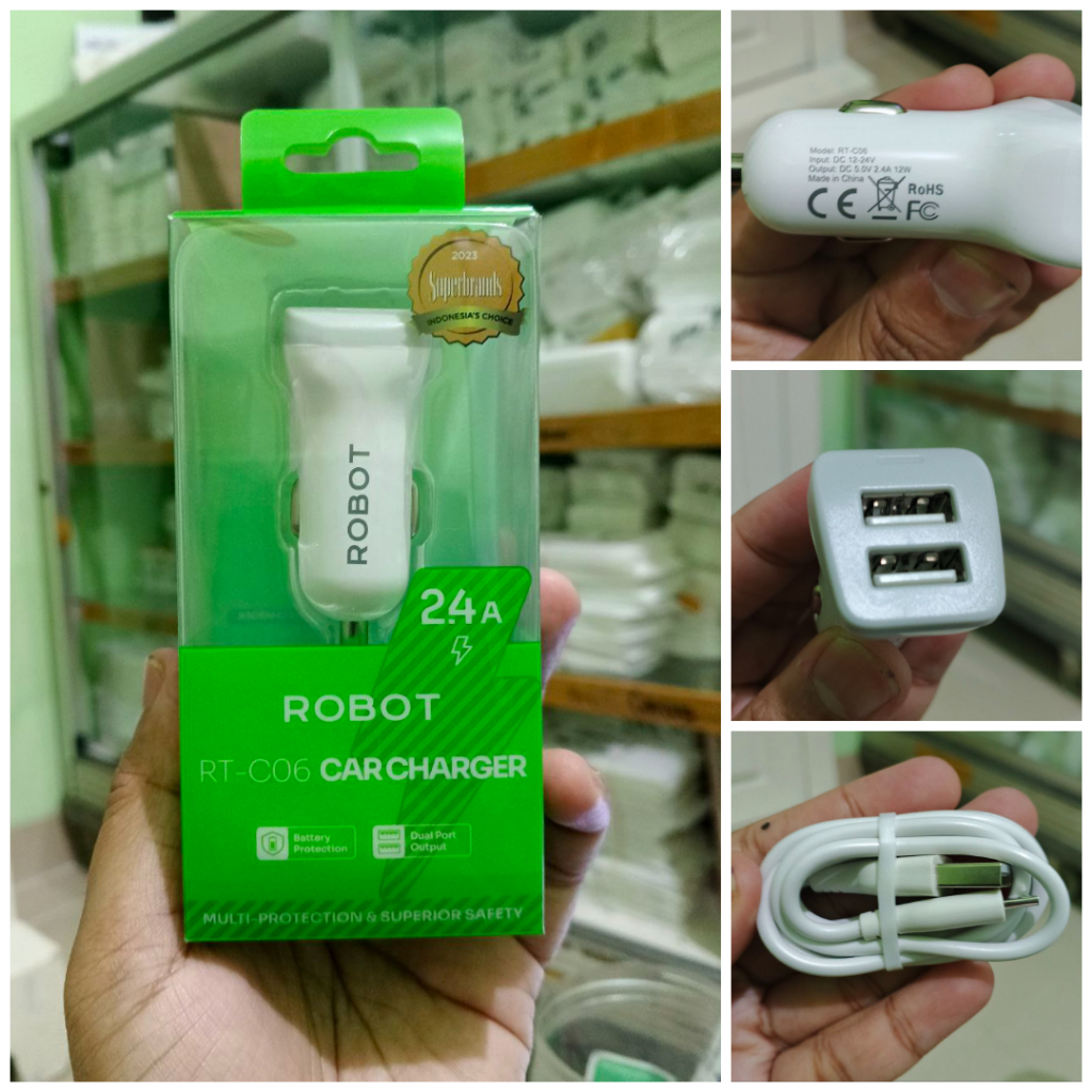Rt C06 Robot Car Charger 2 Usb 2.4A Car Charger Robot RT-C06 2 พอร์ต 12W ต้นฉบับอย่างเป็นทางการ ...
