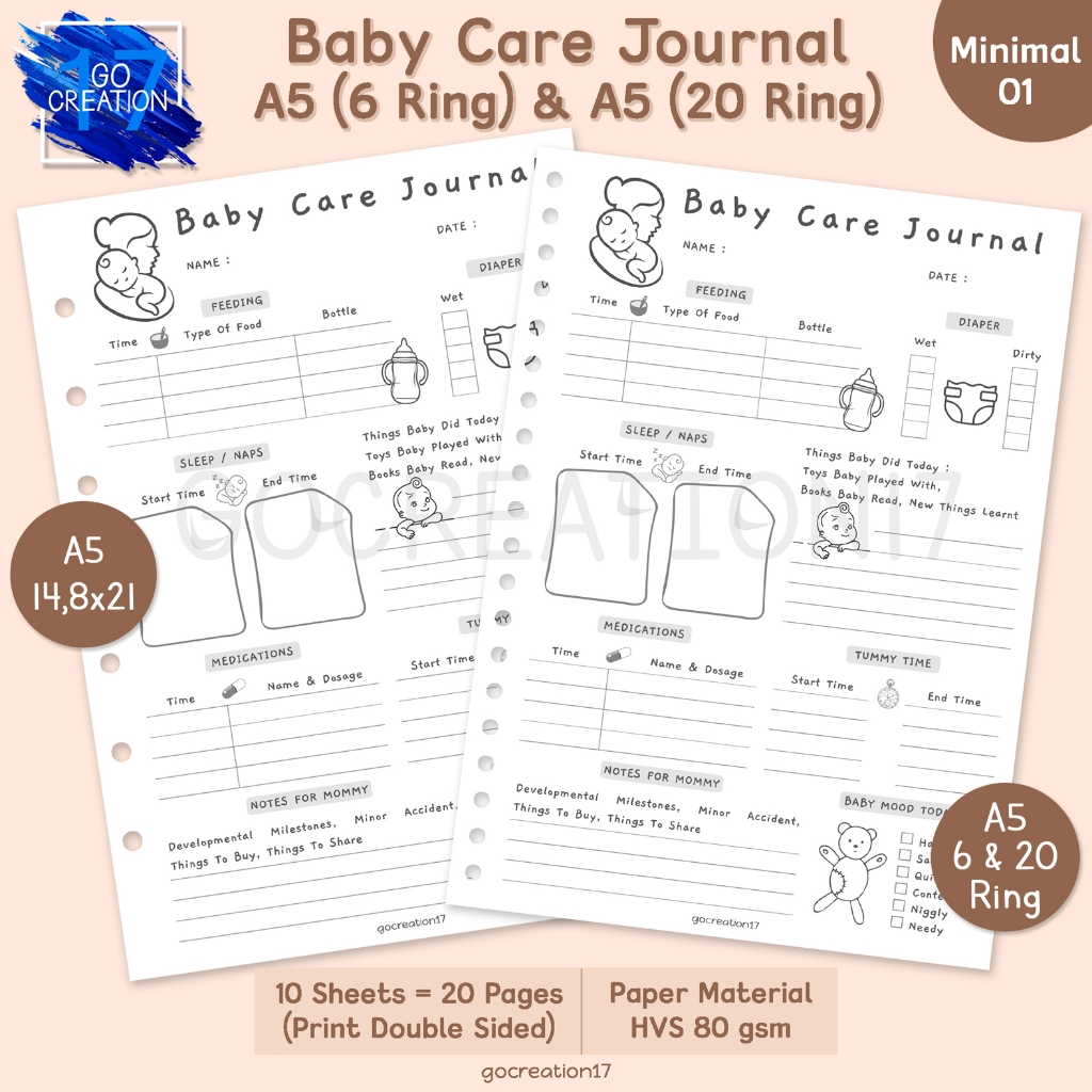 กระดาษวางแผนหนังสือที่เต็มไปด้วย Binder Baby Care Journal Simple ...