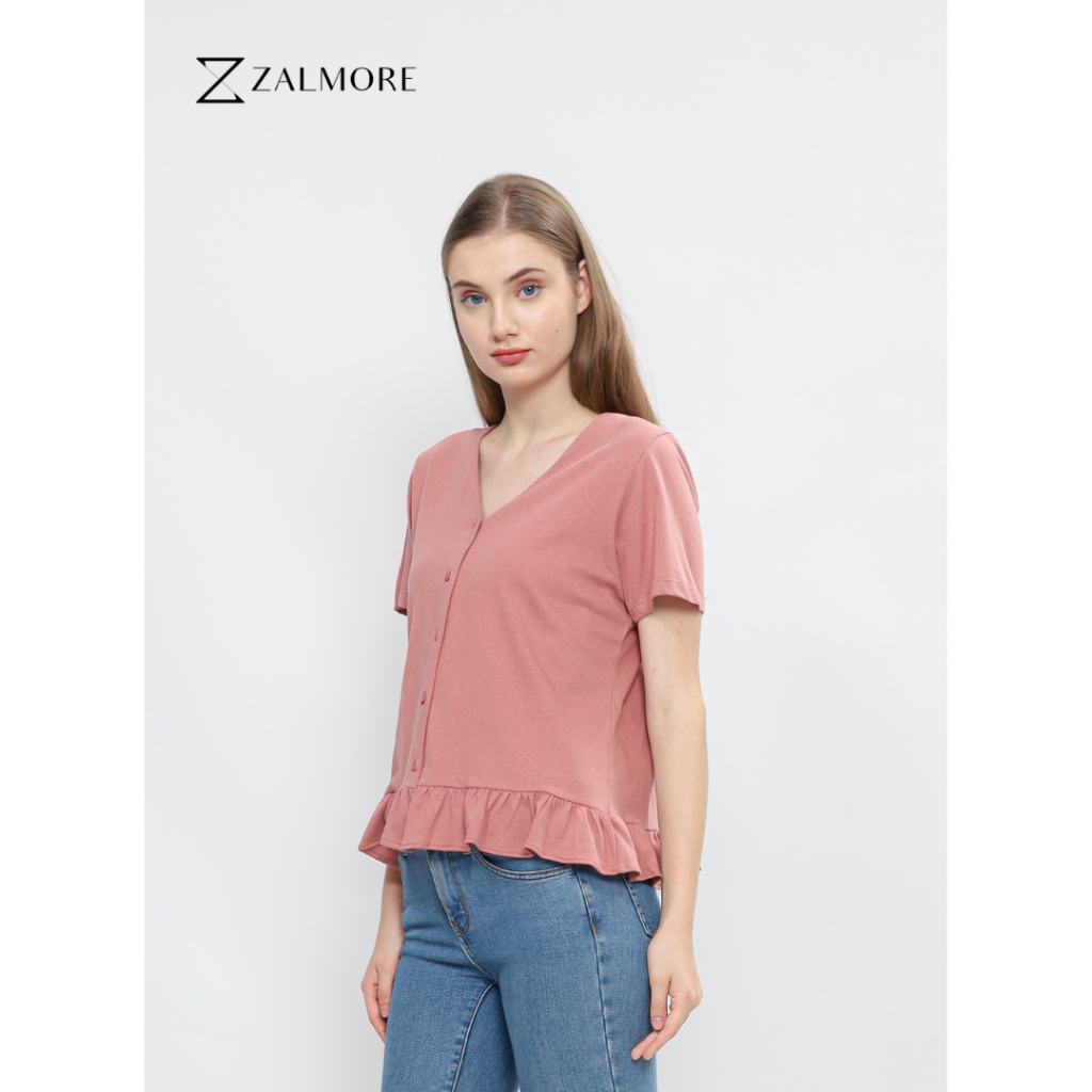 Zalmore เสื้อติดกระดุมคอวีพร้อมผ้าฝ้ายพรีเมี่ยมนัวเนีย - เสื้อท็อป ...