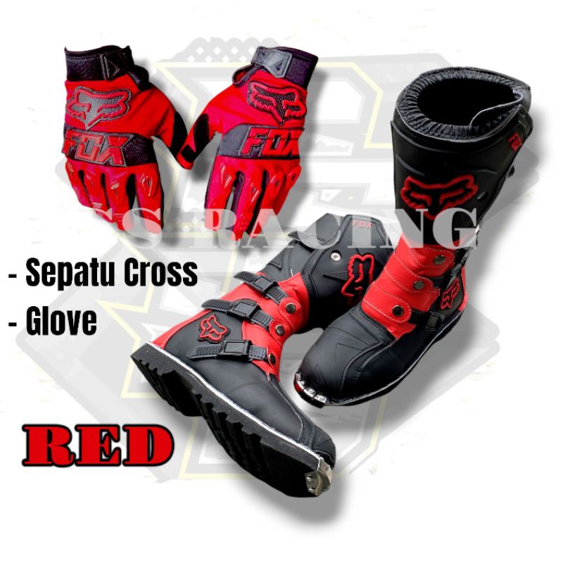 Lokal MERAH รองเท้า TRAIL ผู้ใหญ่ + ถุงมือ CROSS TRAIL OFFROAD TRABAS ...